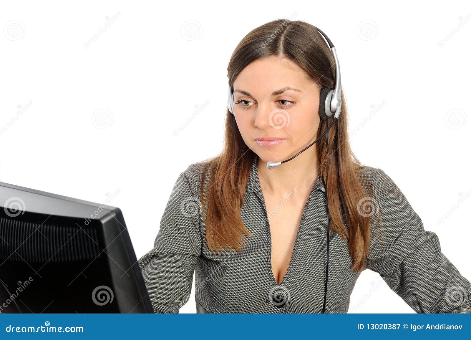 Customer Representative with Headset Smiling Stock Image - Image of ...