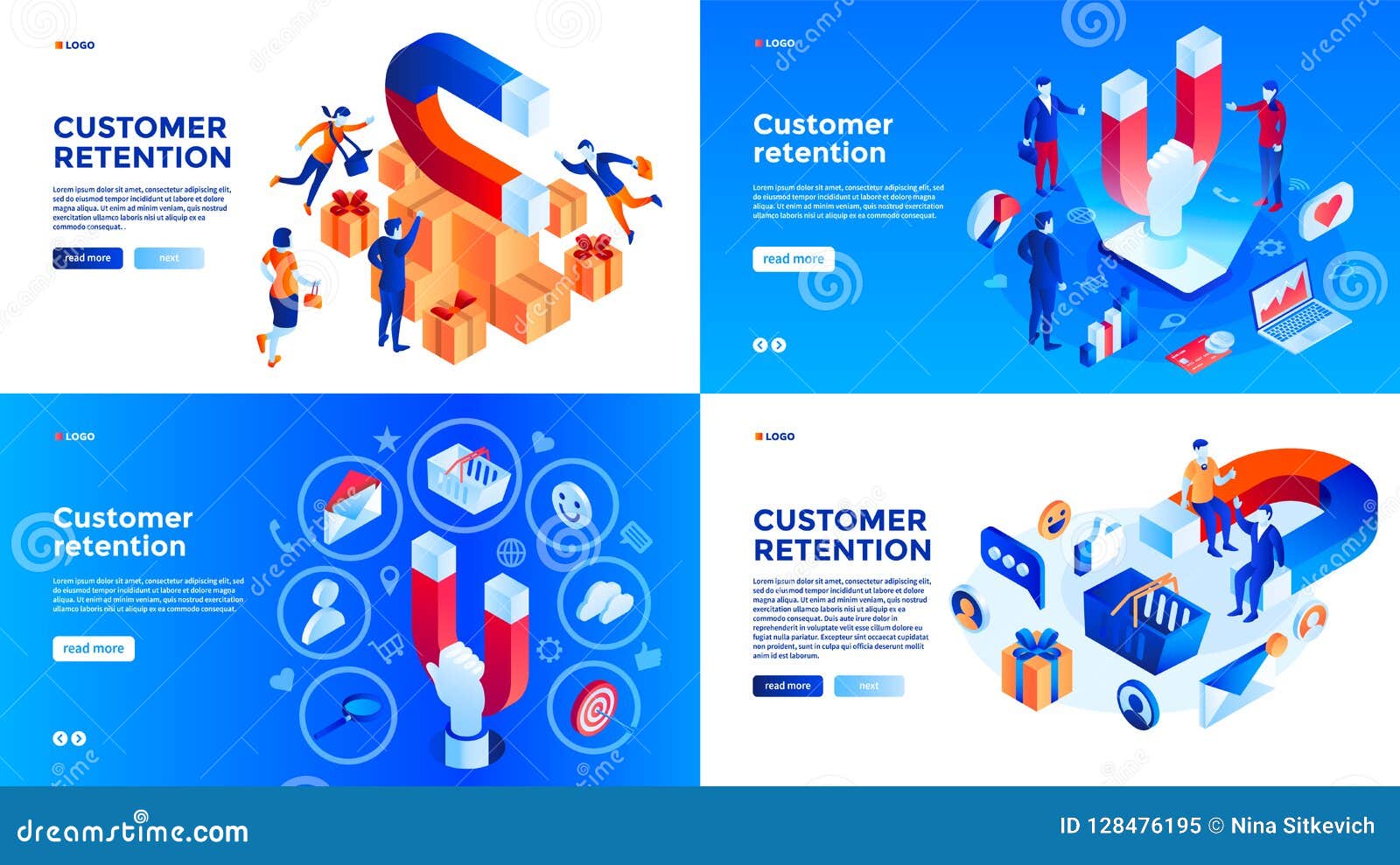 Customer Retention Banner Set, Isometric Style Stock Vector ...