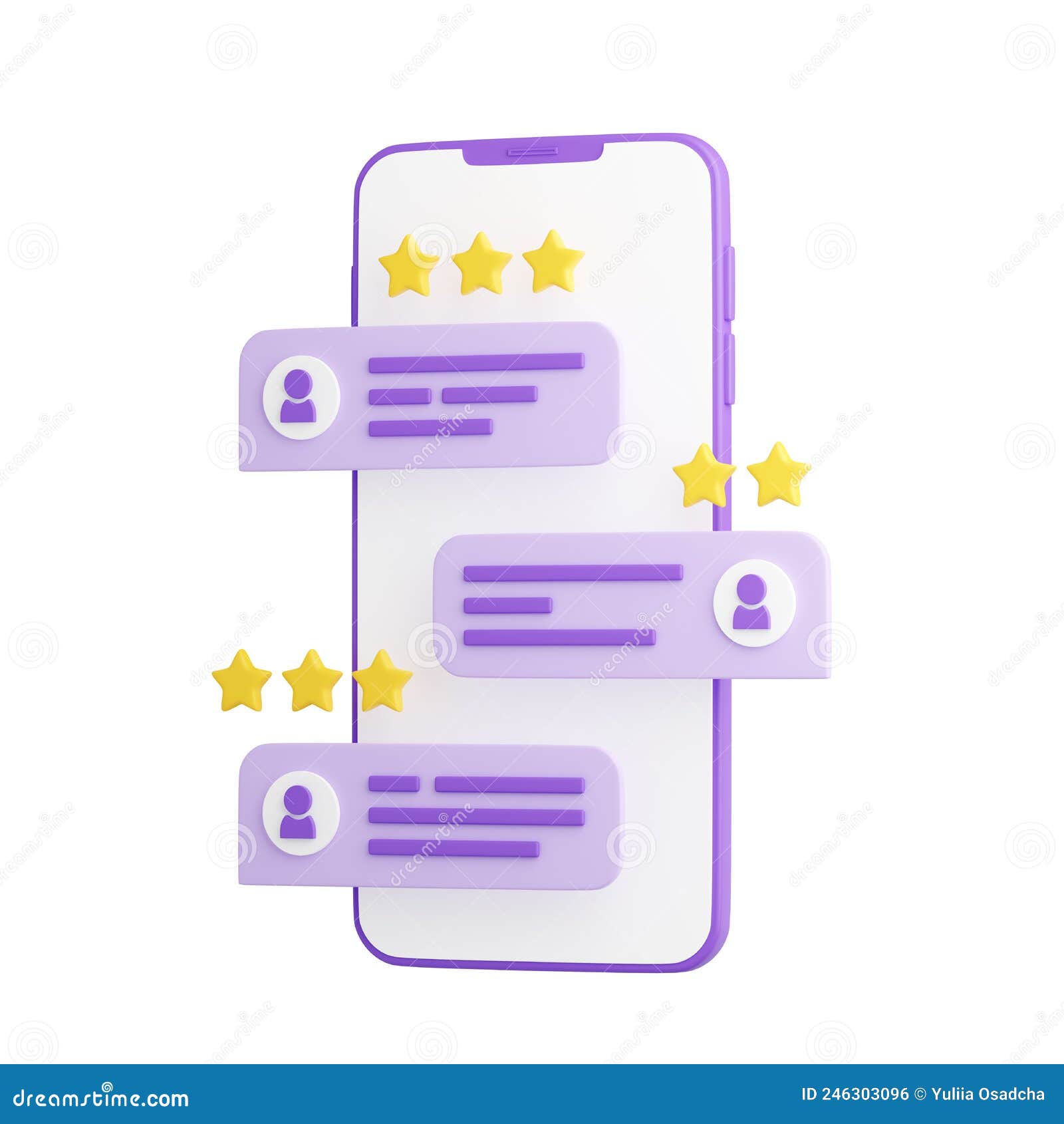 Customer Review 3d Render Illustration - Purple Mobile Phone with ...