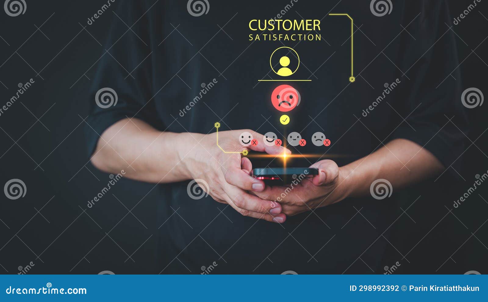 Man Review and Feedback with Angry Emotion Face on Virtual Screen Stock ...