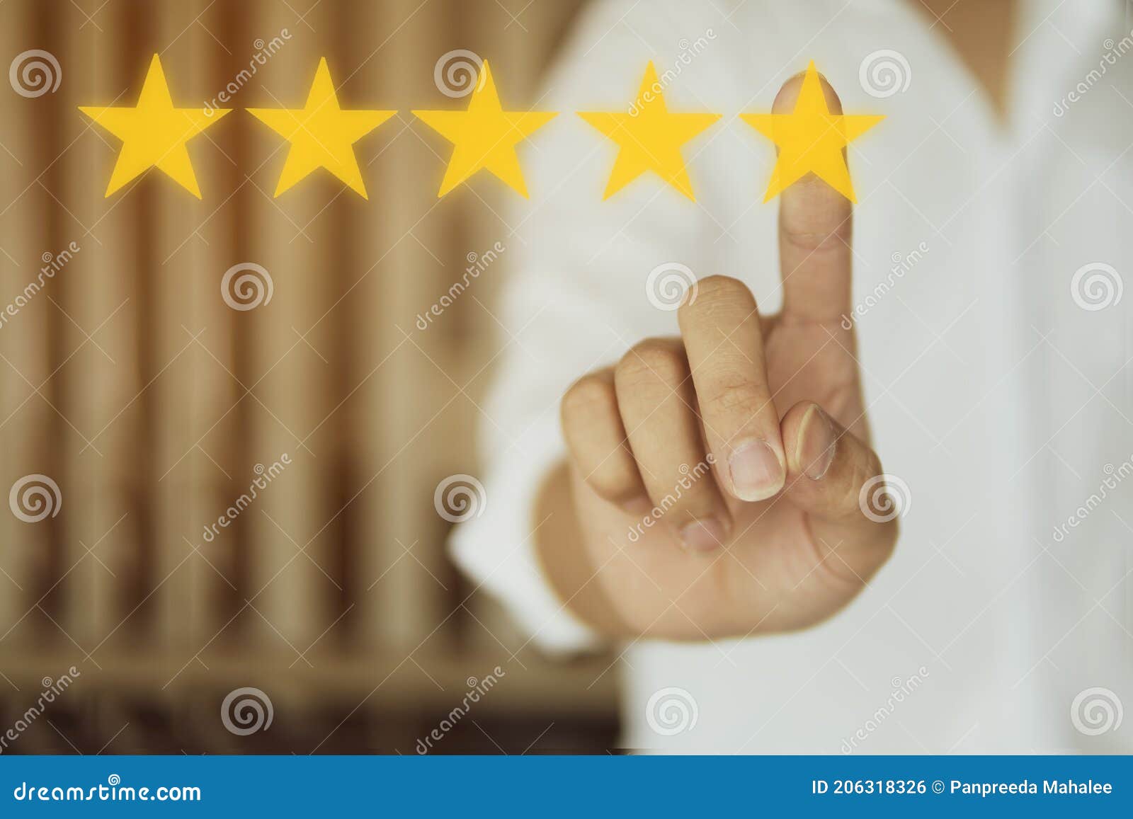 Customer Review Good Rating Concept, Hand Pressing Five Star on Visual ...
