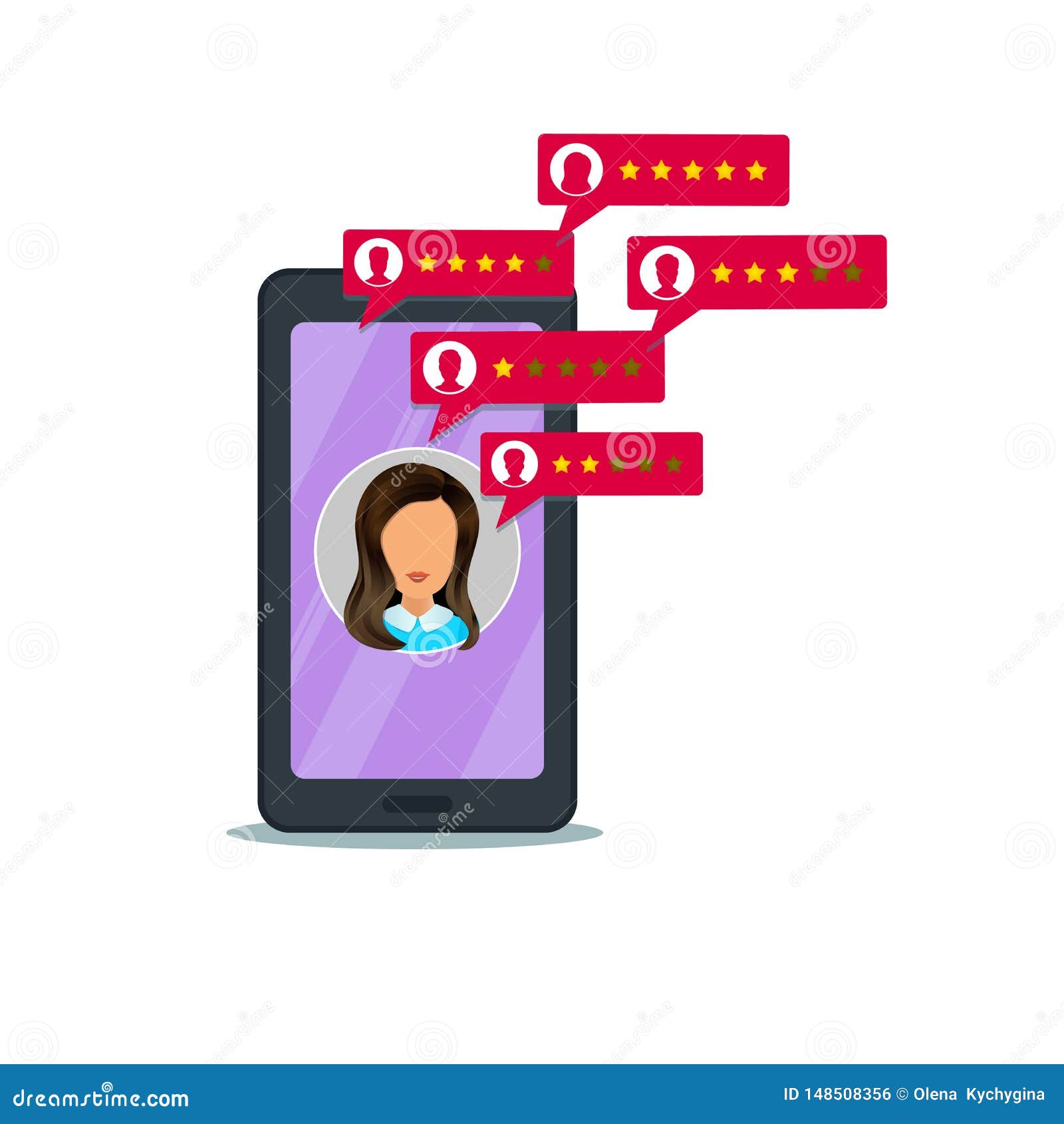 Customer Review Rating on Mobile Phone. 5 Star Rating System, Bubble ...