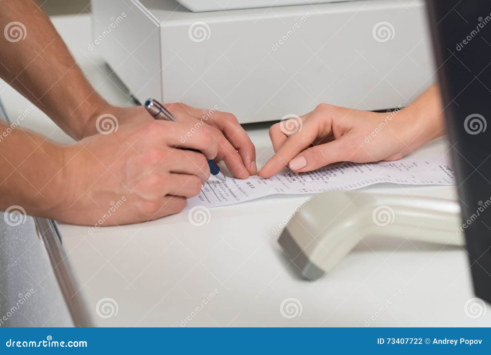 Customer S Hands Signing on Receipt at Counter in Store Stock Photo ...
