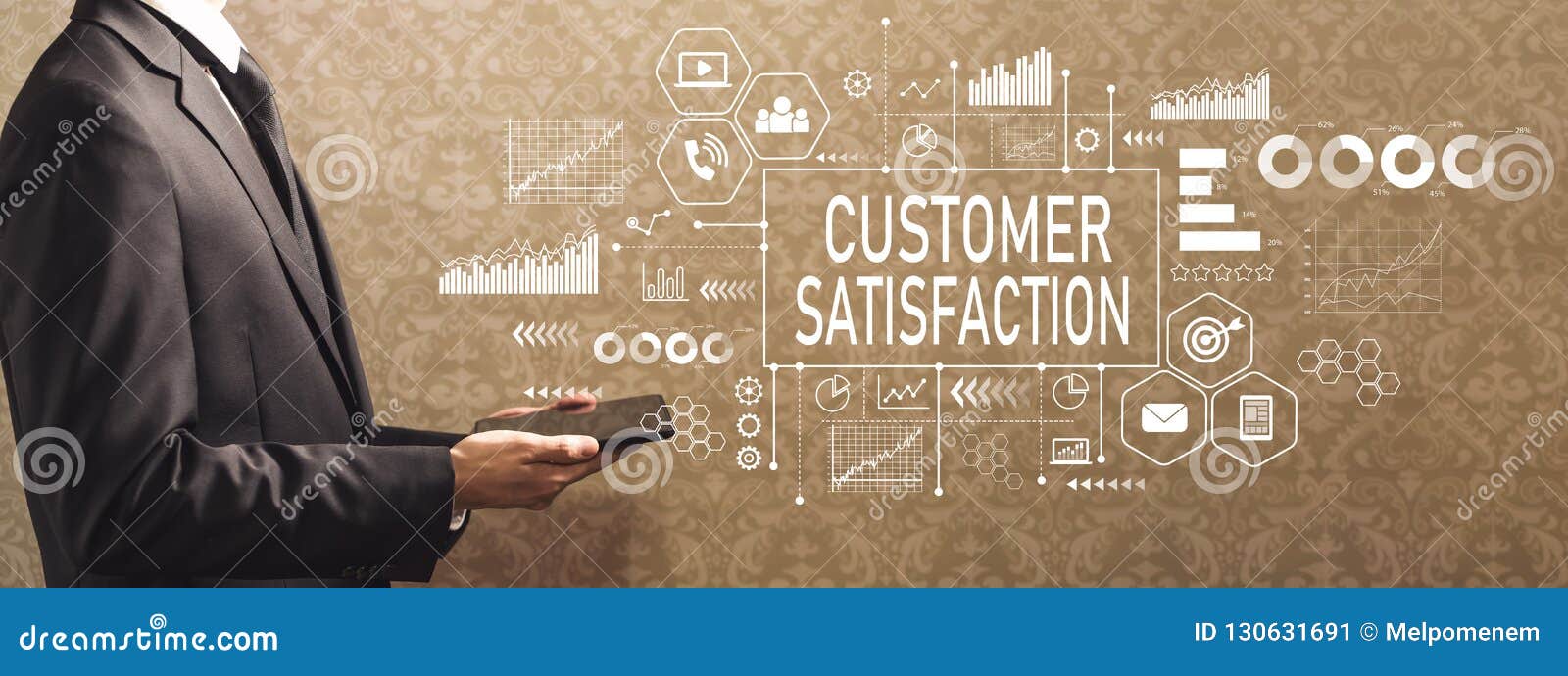 Customer Satisfaction with Businessman Holding a Tablet Computer Stock ...