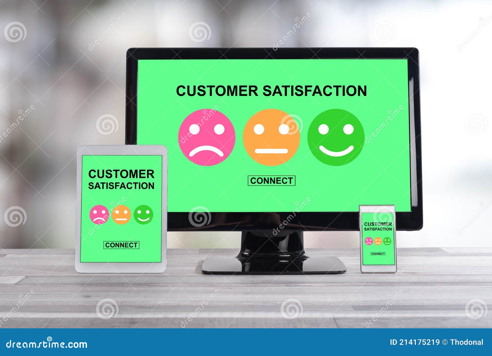 Customer Satisfaction Concept on Different Devices Stock Illustration ...