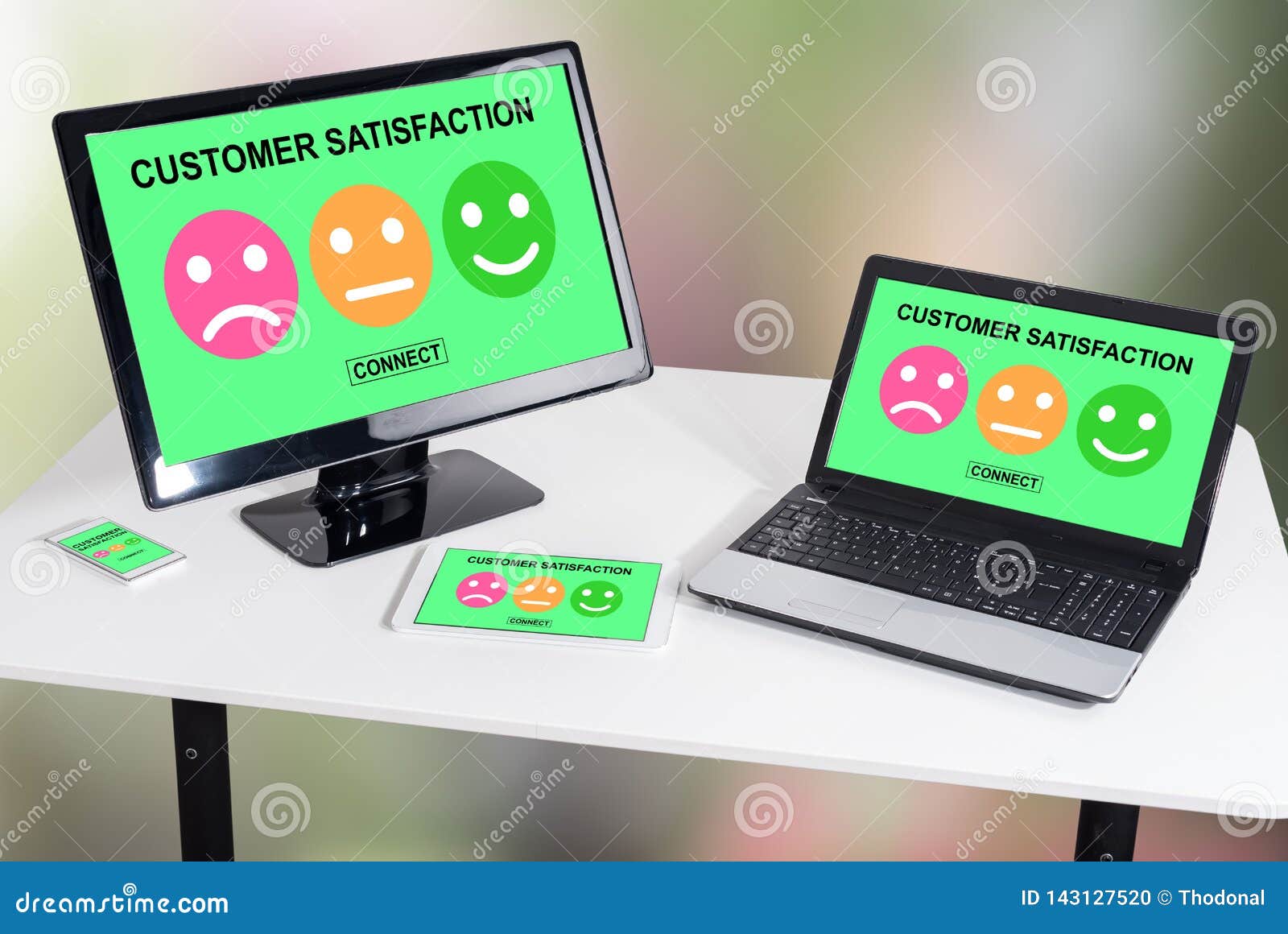 Customer Satisfaction Concept on Different Devices Stock Photo - Image ...