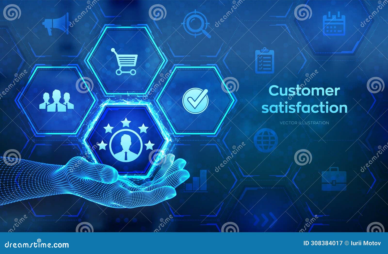 Customer Satisfaction Icon in Wireframe Hand. Customer Survey and ...