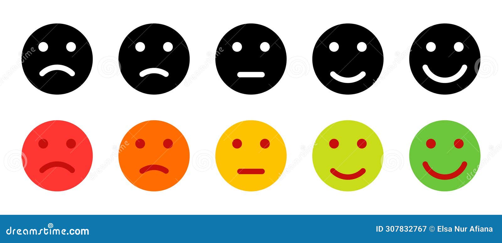 Customer Satisfaction Level Icon Vector. Five Facial Expression of ...