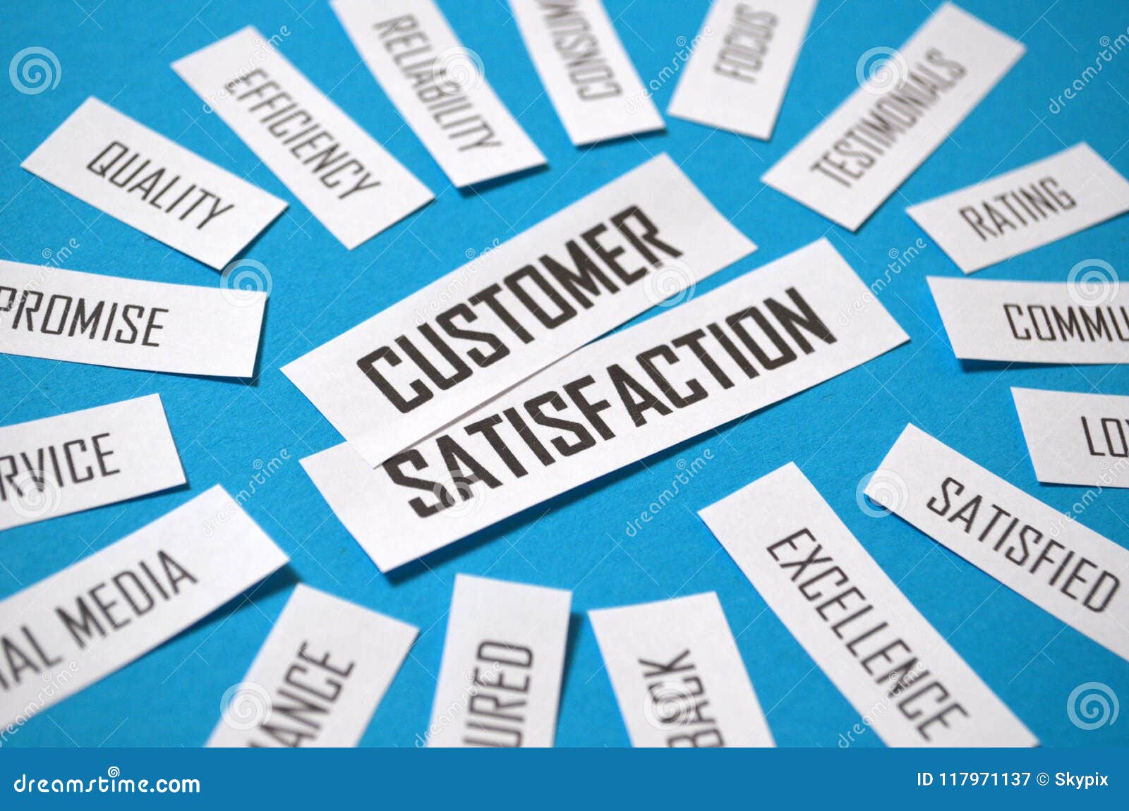 CUSTOMER SATISFACTION Paper Tag Cloud on Blue Background Stock Image ...