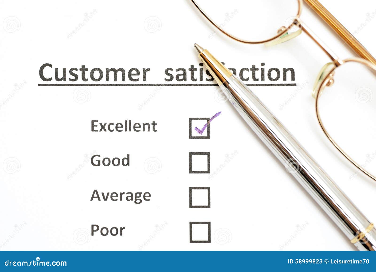 Customer Satisfaction Survey Form with the Pen and Glasses Stock Image ...
