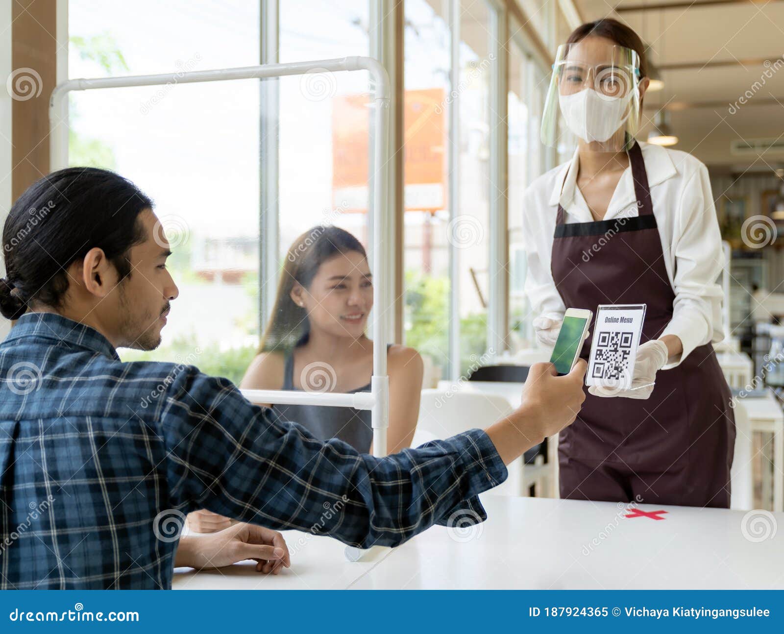 Customer Scan Online Menu from Waitress Stock Image - Image of ...