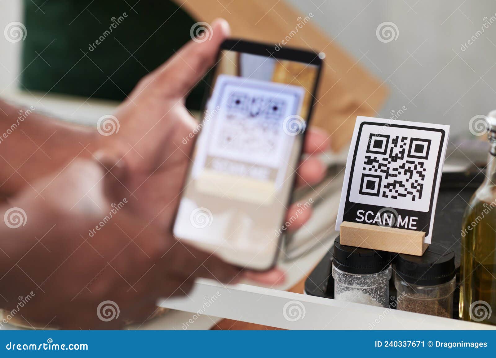 Customer Scanning QR Code on Counter Stock Image - Image of asian ...