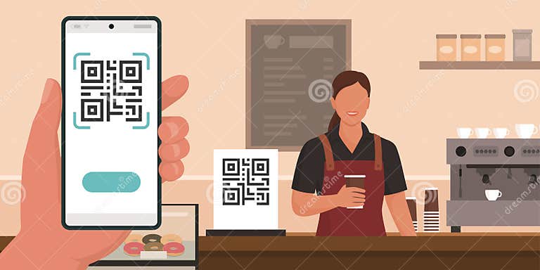 Customer Scanning a QR Code and Paying Stock Vector - Illustration of ...