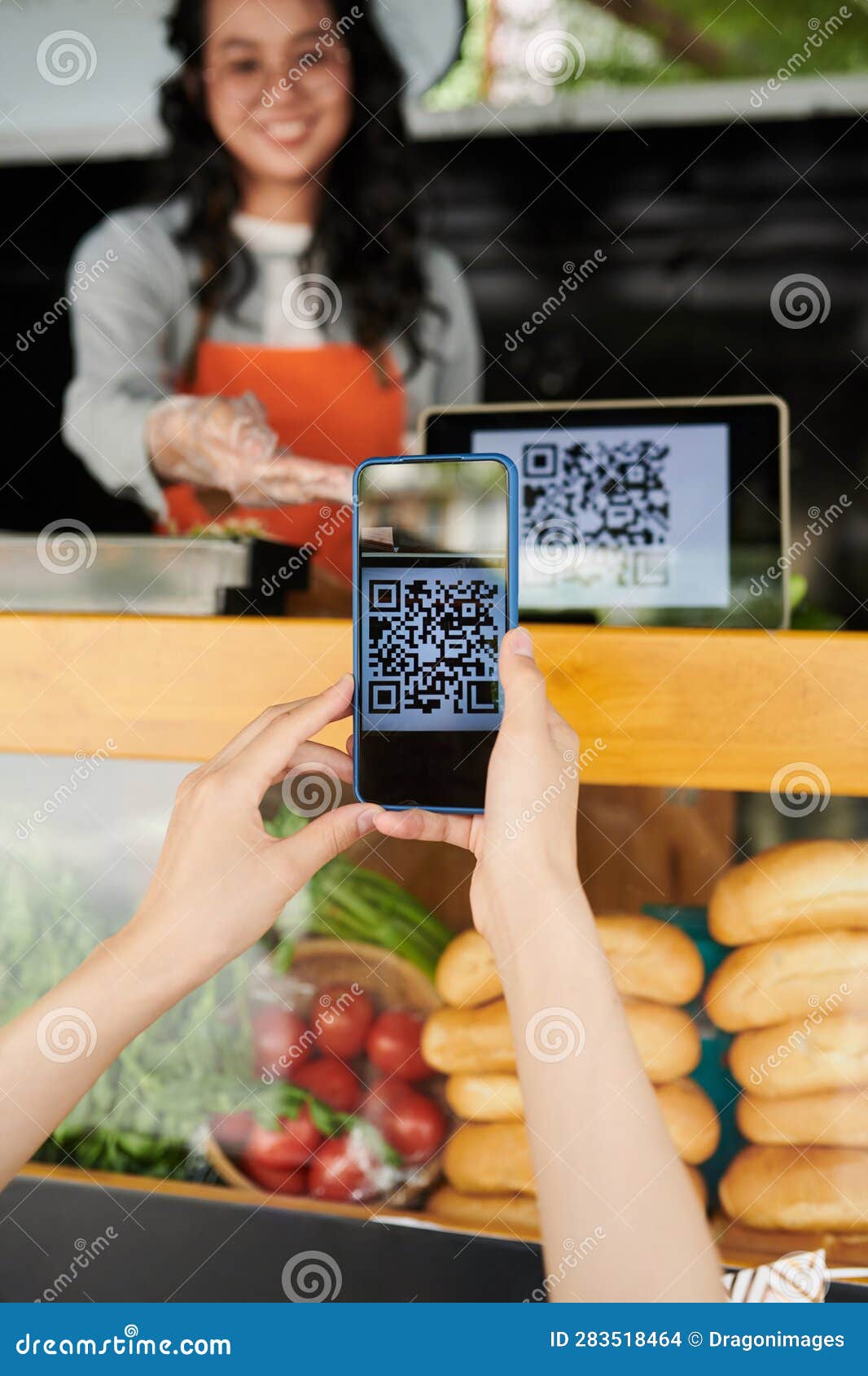 Customer Scanning QR Code stock photo. Image of street - 283518464