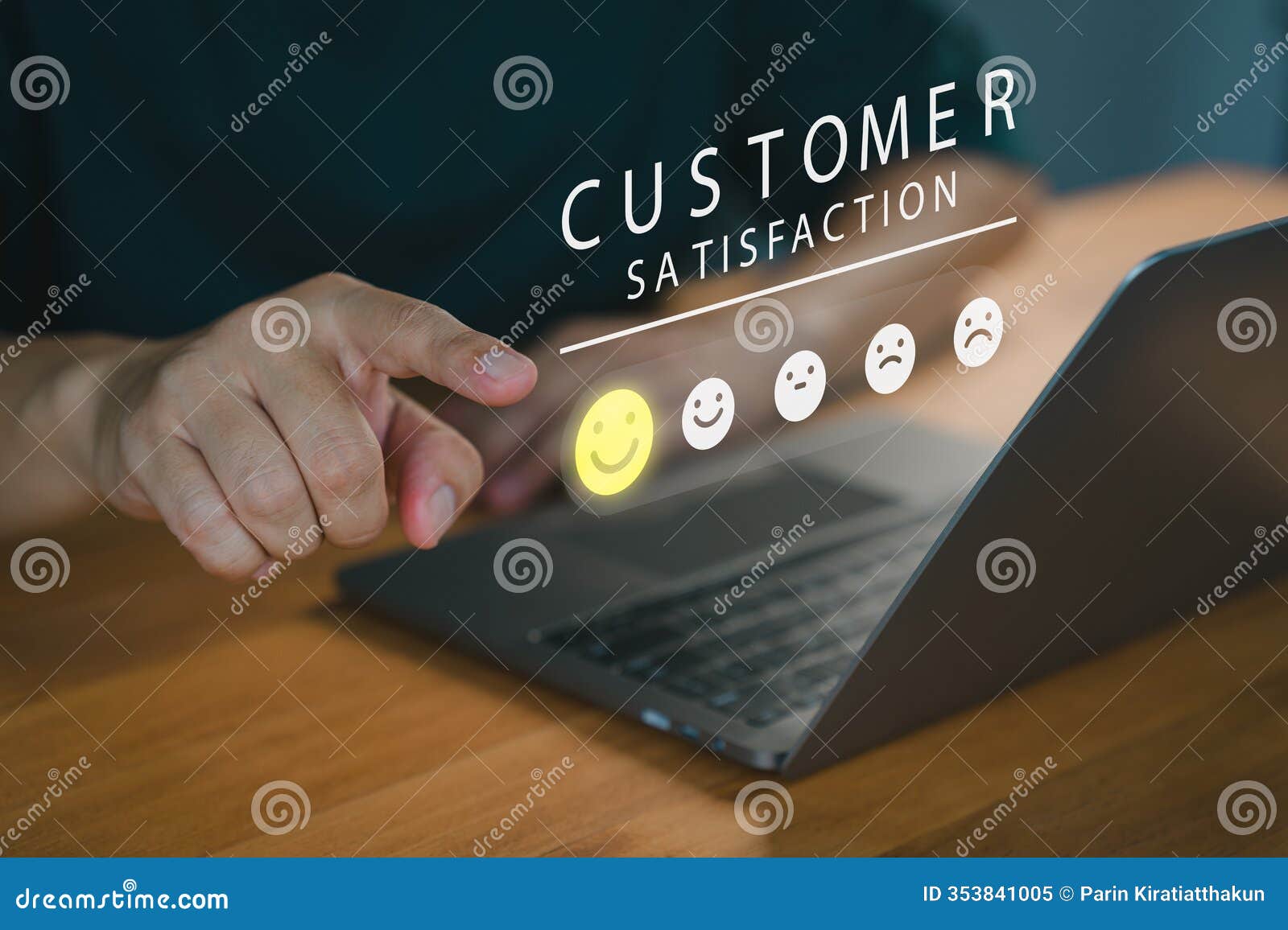 Customer Select a Happy Face Icon from a Feedback Scale with Five Emoji ...