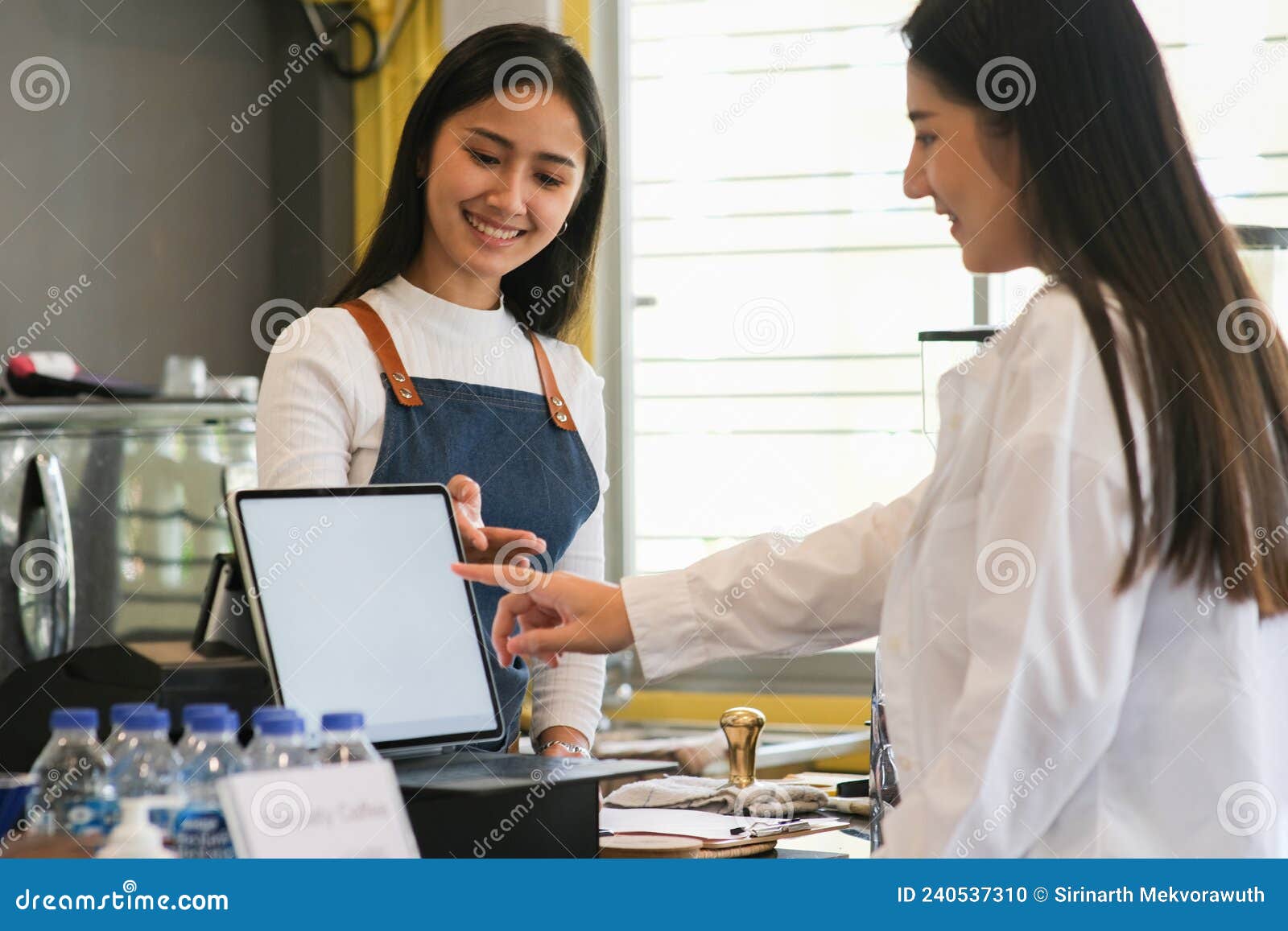 Customer Self Service Order Drink Menu with Tablet Screen. Stock Photo ...