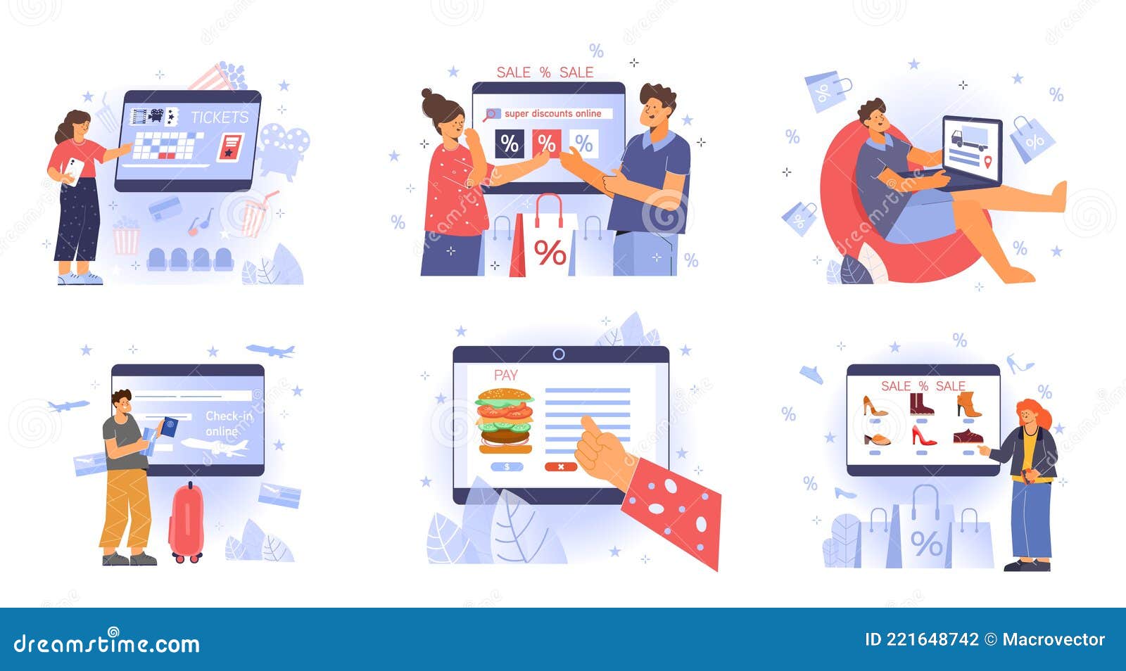 Customer Self Service Set Flat Stock Vector - Illustration of payment ...