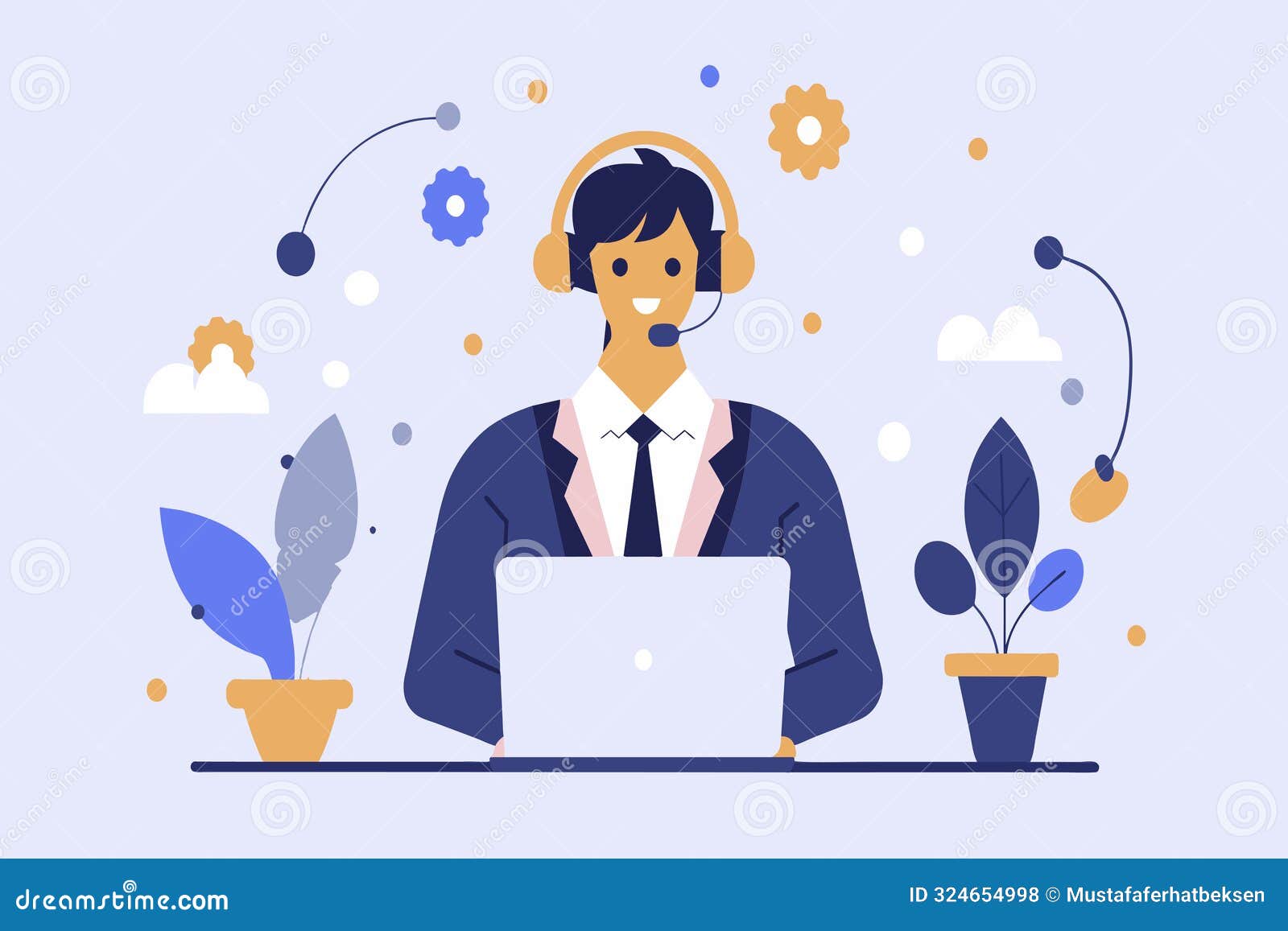 Customer Service Agent with Headset at a Computer Workstation Stock ...