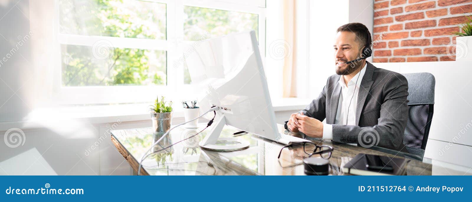 Customer Service Agent Man stock photo. Image of conference - 211512764