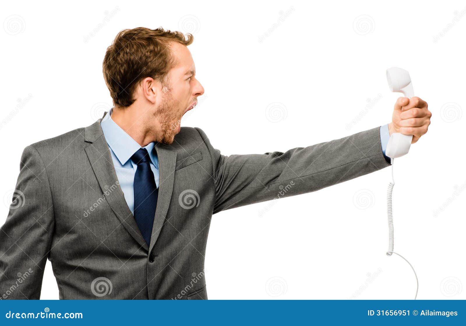 Customer Service Agent Shouting Phone White Background Stock Image ...