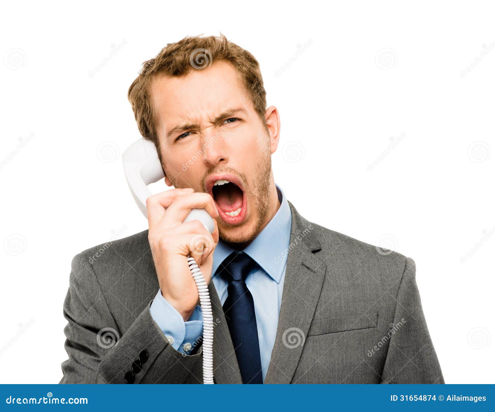Customer Service Agent Shouting Phone White Background Stock Photo ...