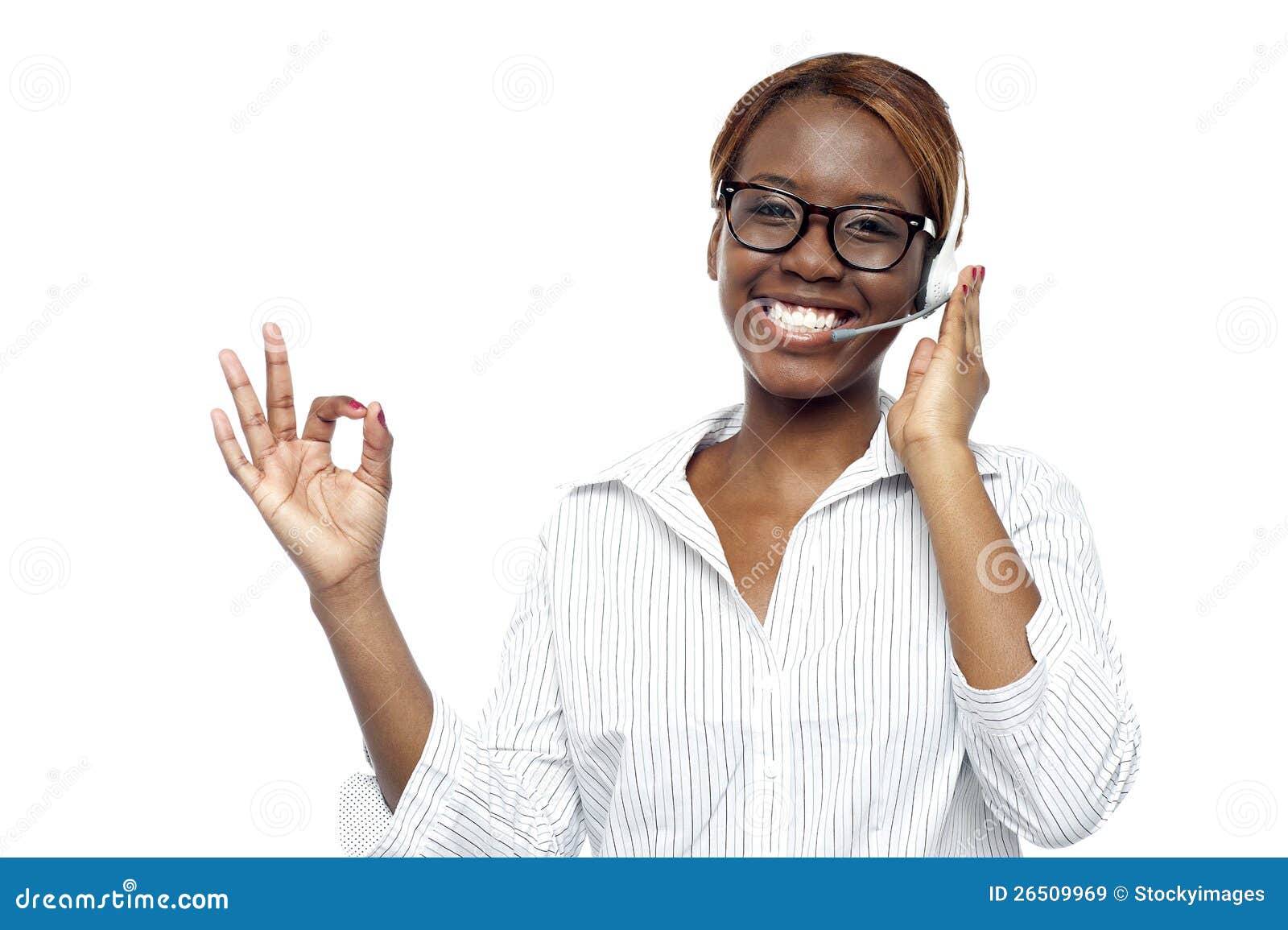 Customer Service Agent Showing Okay Gesture Stock Image - Image of ...