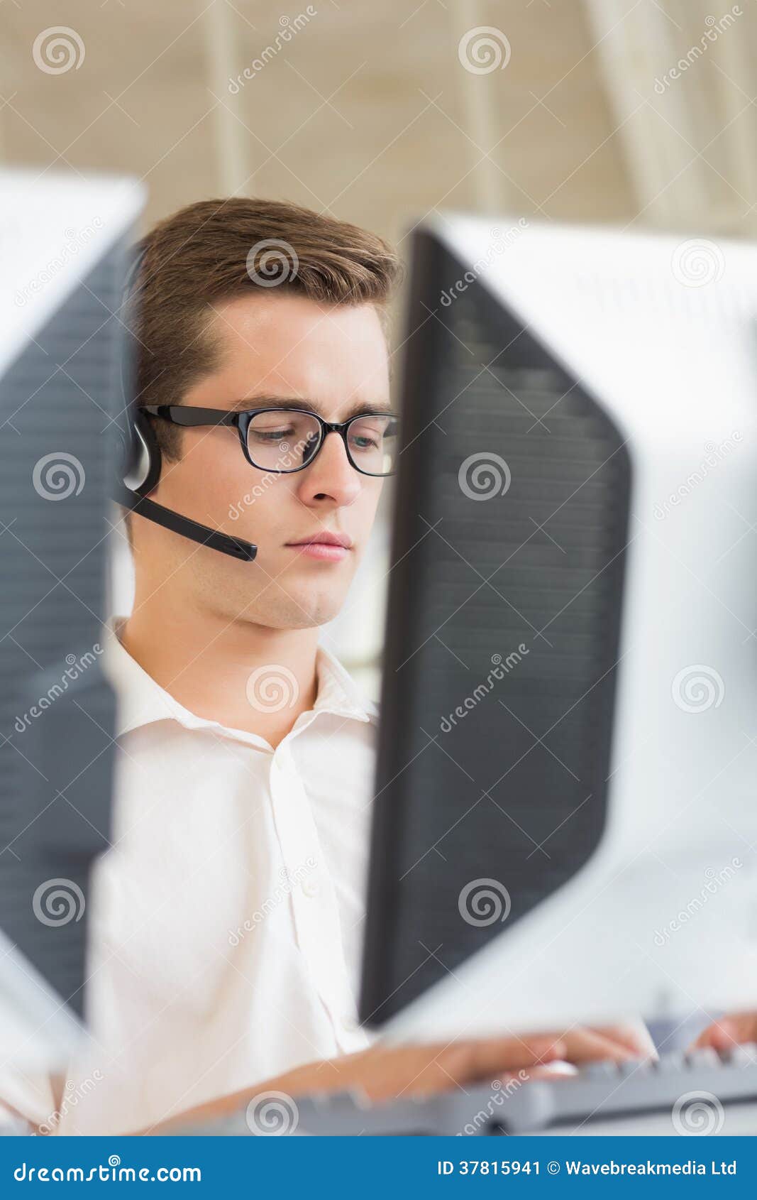 Customer Service Agent Using Computer Stock Image - Image of headset ...