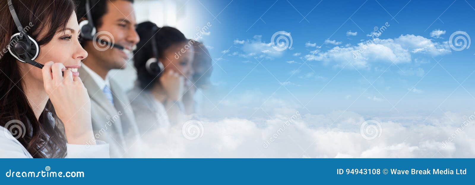 Customer Service Assistants with Headsets with Bright Background Stock ...
