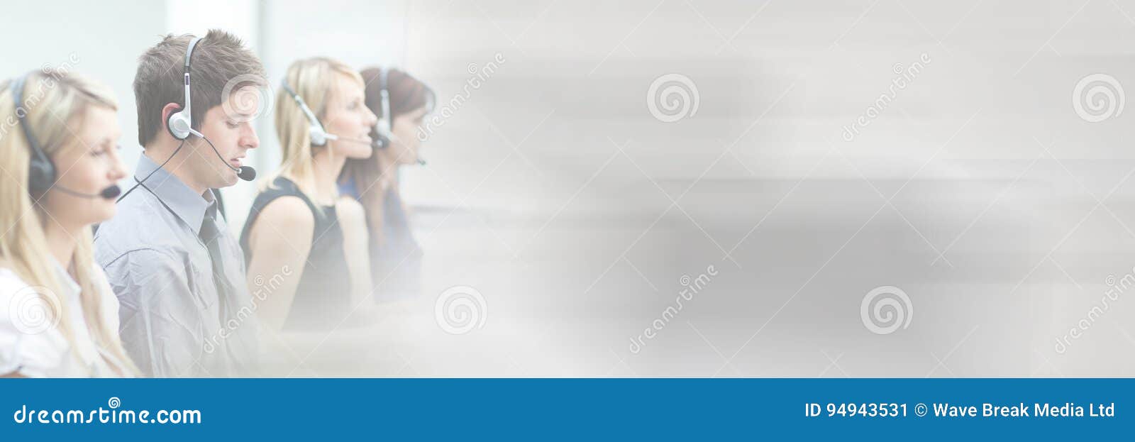 Customer Service Assistants with Headsets with Bright Background Stock ...