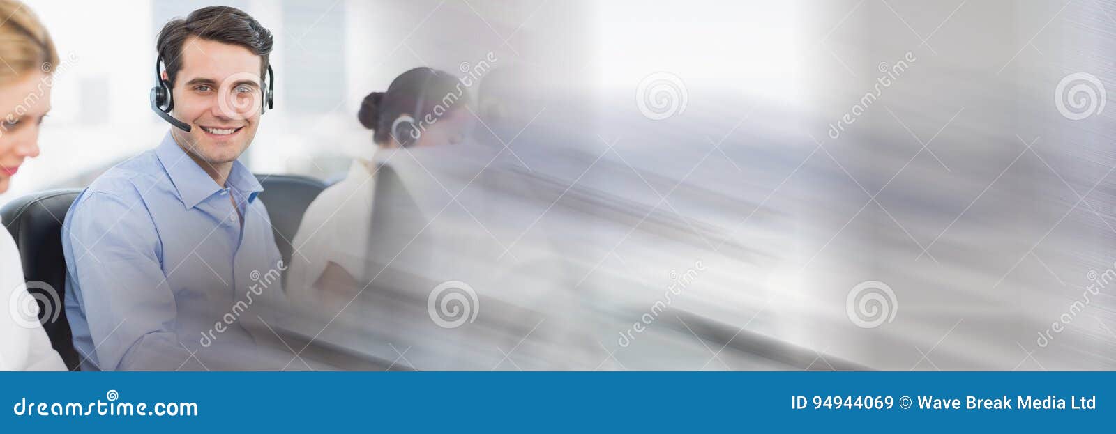 Customer Service Assistants with Headsets with Bright Background Stock ...