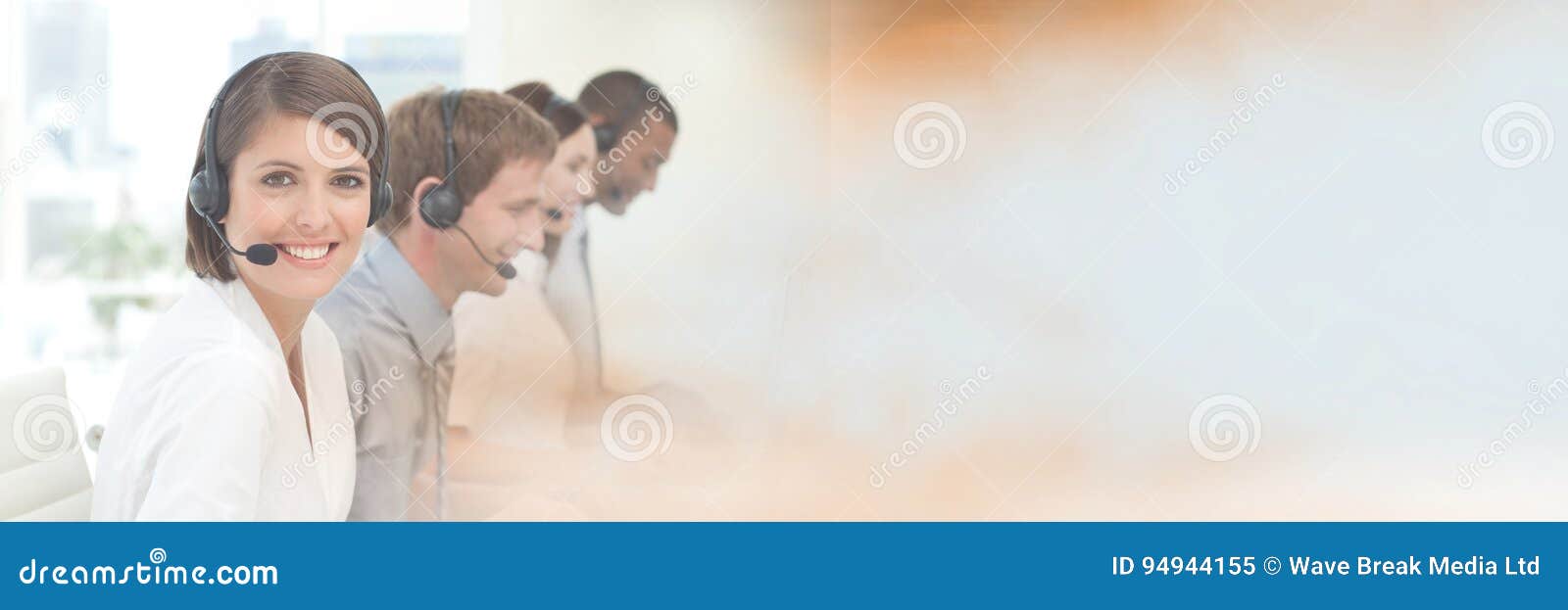 Customer Service Assistants with Headsets with Bright Background Stock ...