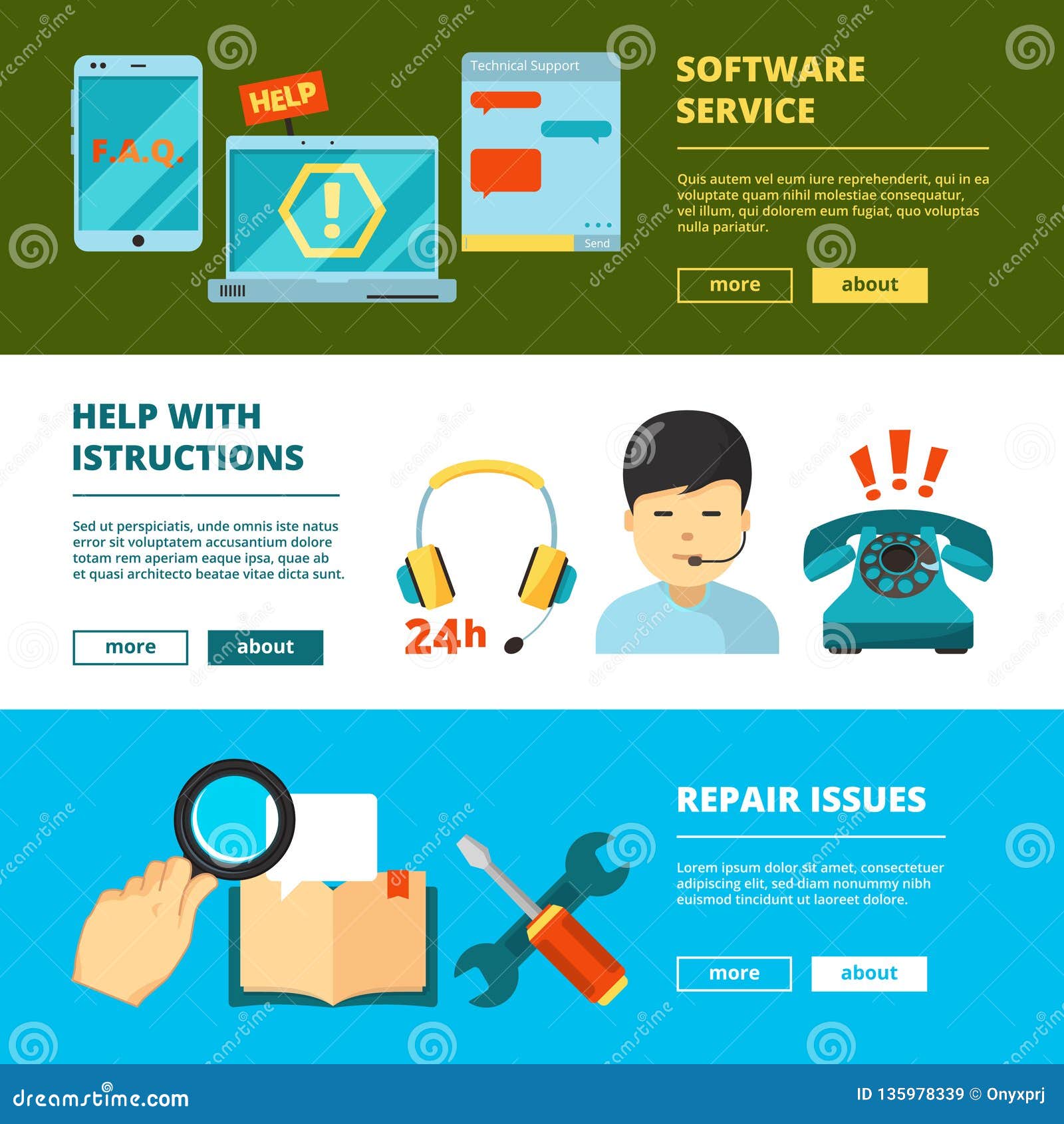 Customer Service Banners. Technical Support Online 24h Help Chat Admin ...