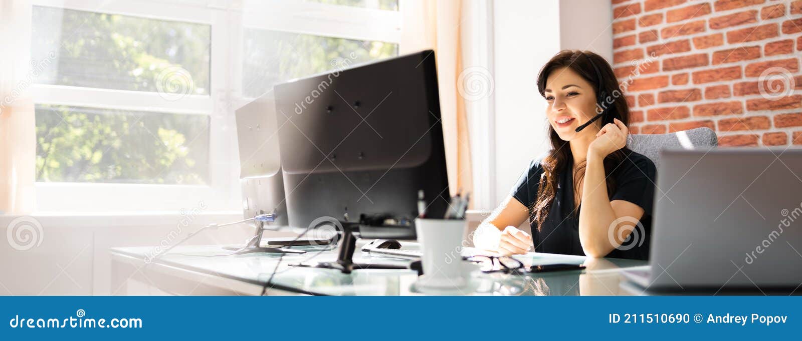 Customer Service Business Receptionist Using Headset Stock Photo ...