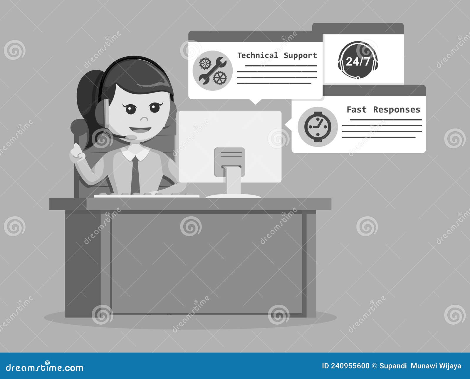 Customer Service Character Profession Design Vector Black and White ...