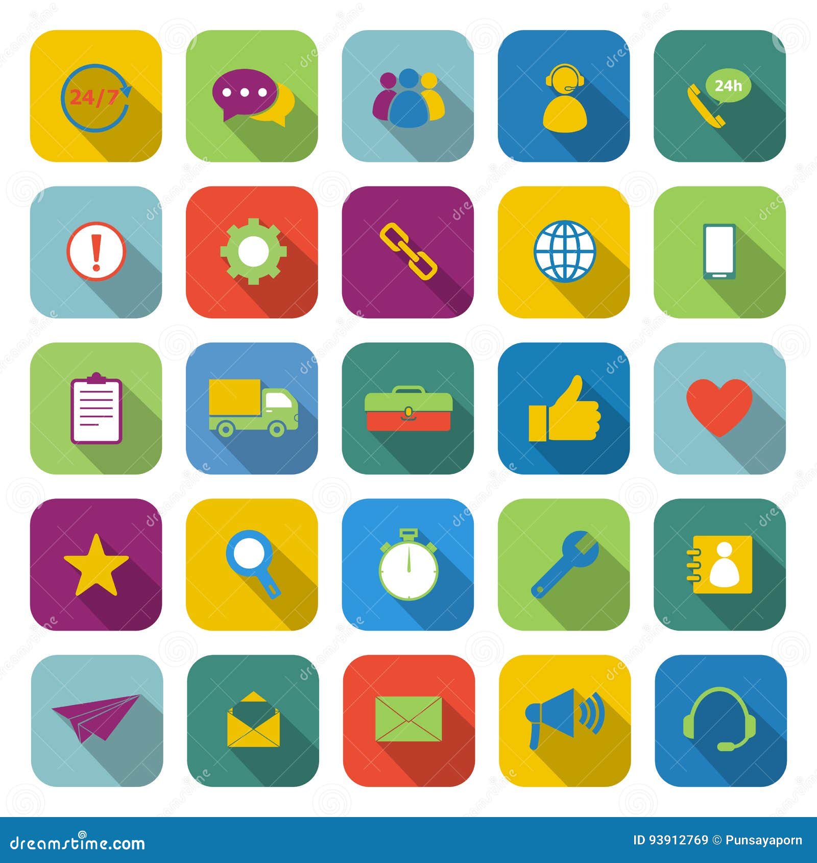Customer Service Color Icons with Long Shadow Stock Vector ...