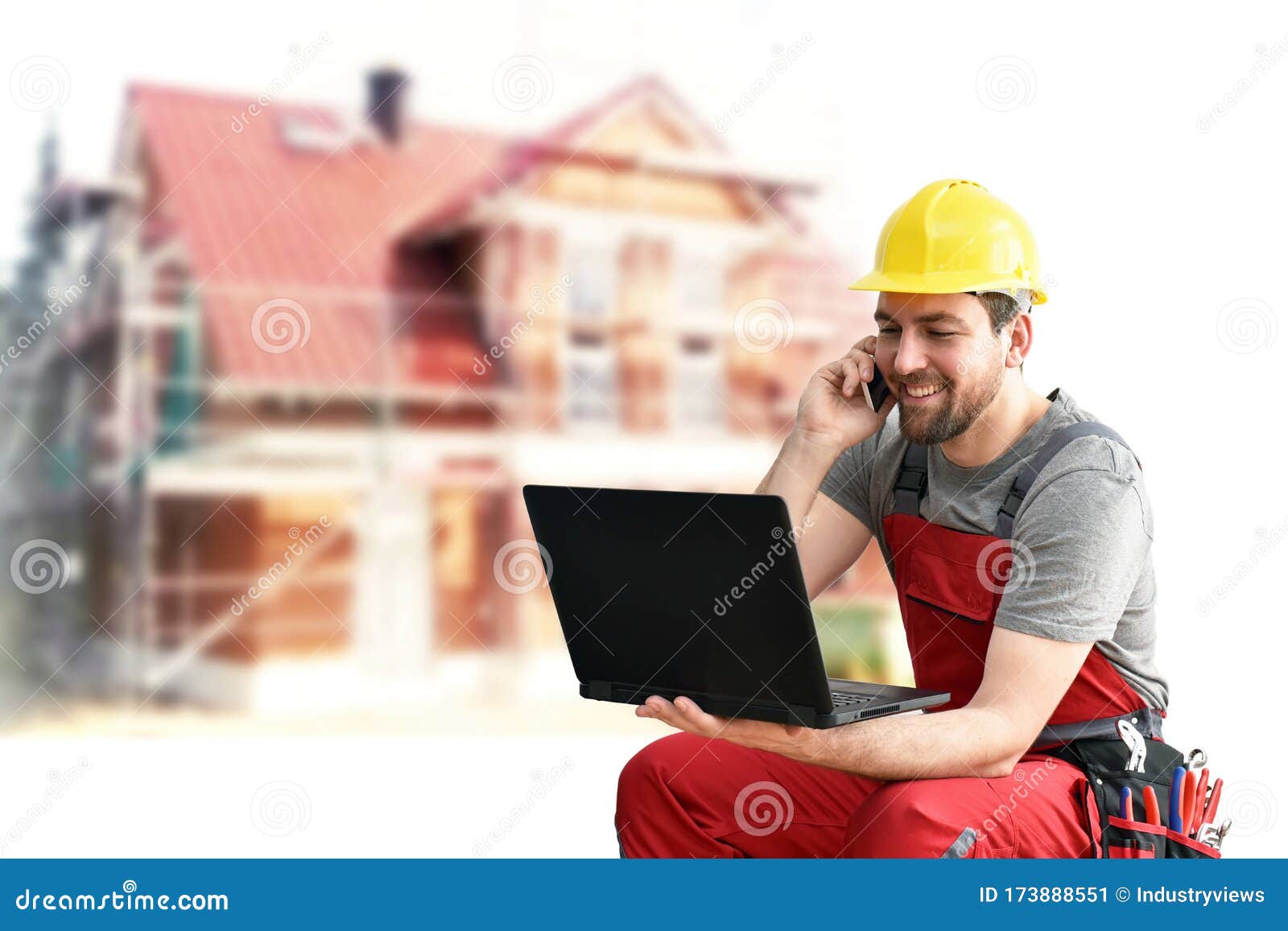 Customer Service Com Craftsmen - Workers with Telephone and Notebook on ...