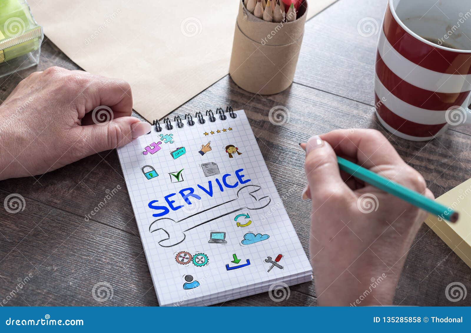 Customer Service Concept on a Notepad Stock Photo - Image of support ...