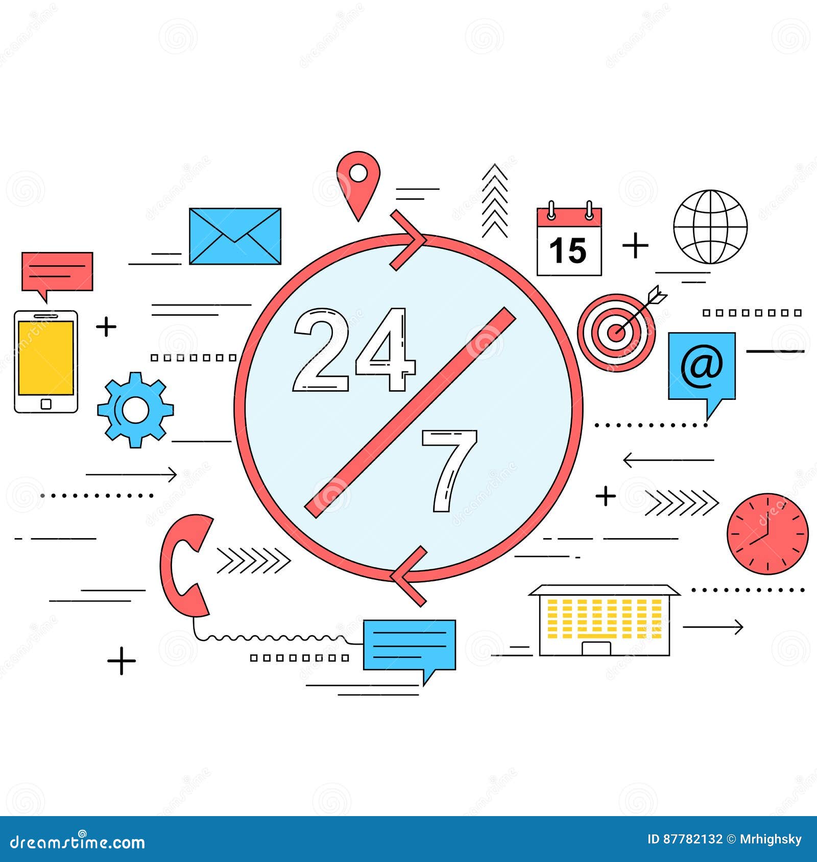 24/7 Customer Service Concept Line Style Illustration Stock Vector ...