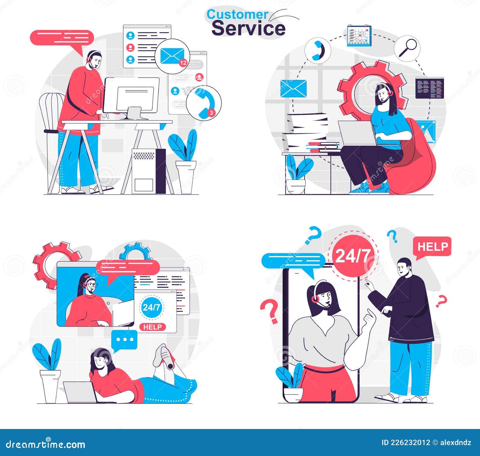 Customer Service Concept Set. Operators Answer Calls Stock Vector ...