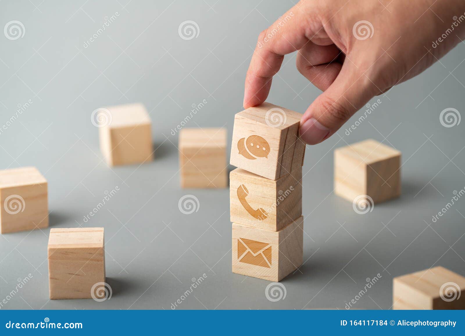 Customer Service & Contact Us Icon On The Cube Wood Keyboard Stock ...