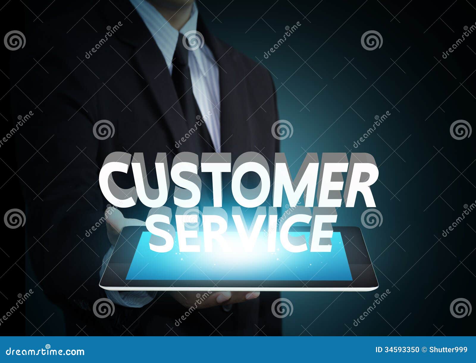 Customer Service 3D Text on Touch Screen Tablet Technology Stock ...