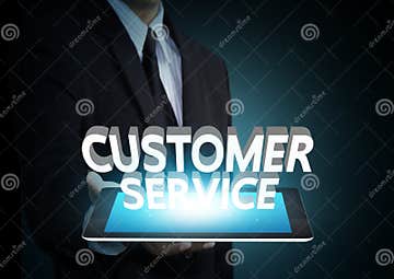 Customer Service 3D Text on Touch Screen Tablet Technology Stock ...