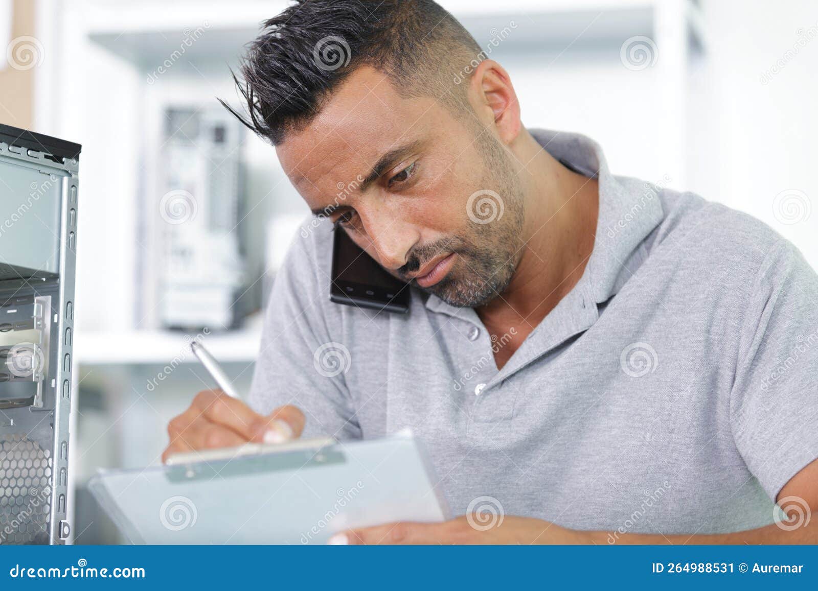 Customer Service Employee Putting Headphone Stock Image - Image of ...