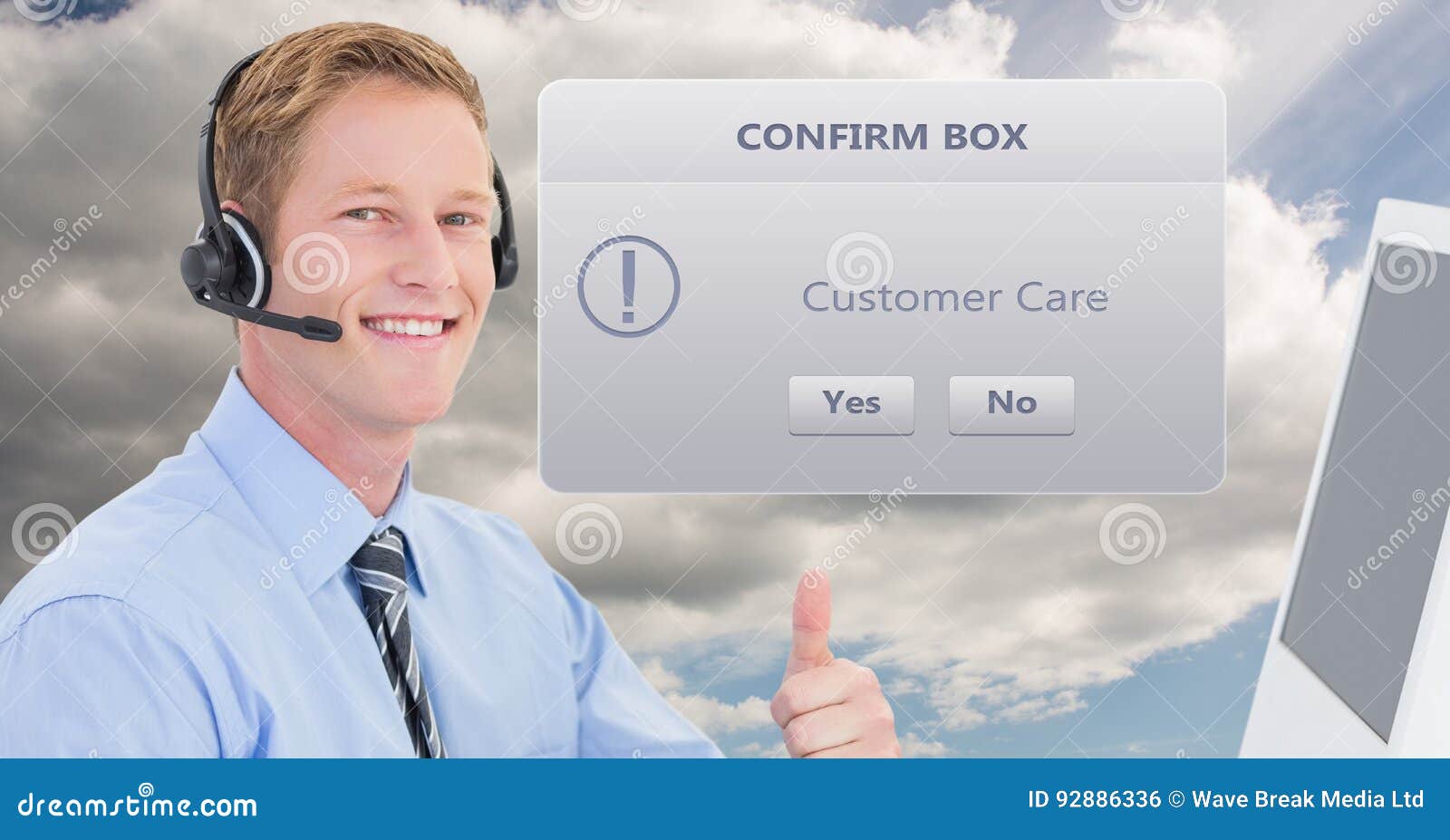 Customer Service Executive Showing Thumbs Up by Dialog Box Stock ...