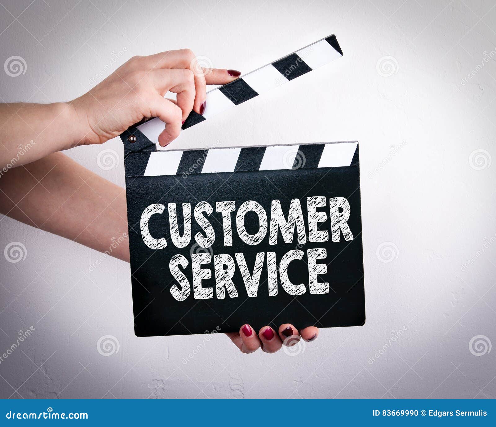 Customer Service. Female Hands Holding Movie Clapper Stock Photo ...