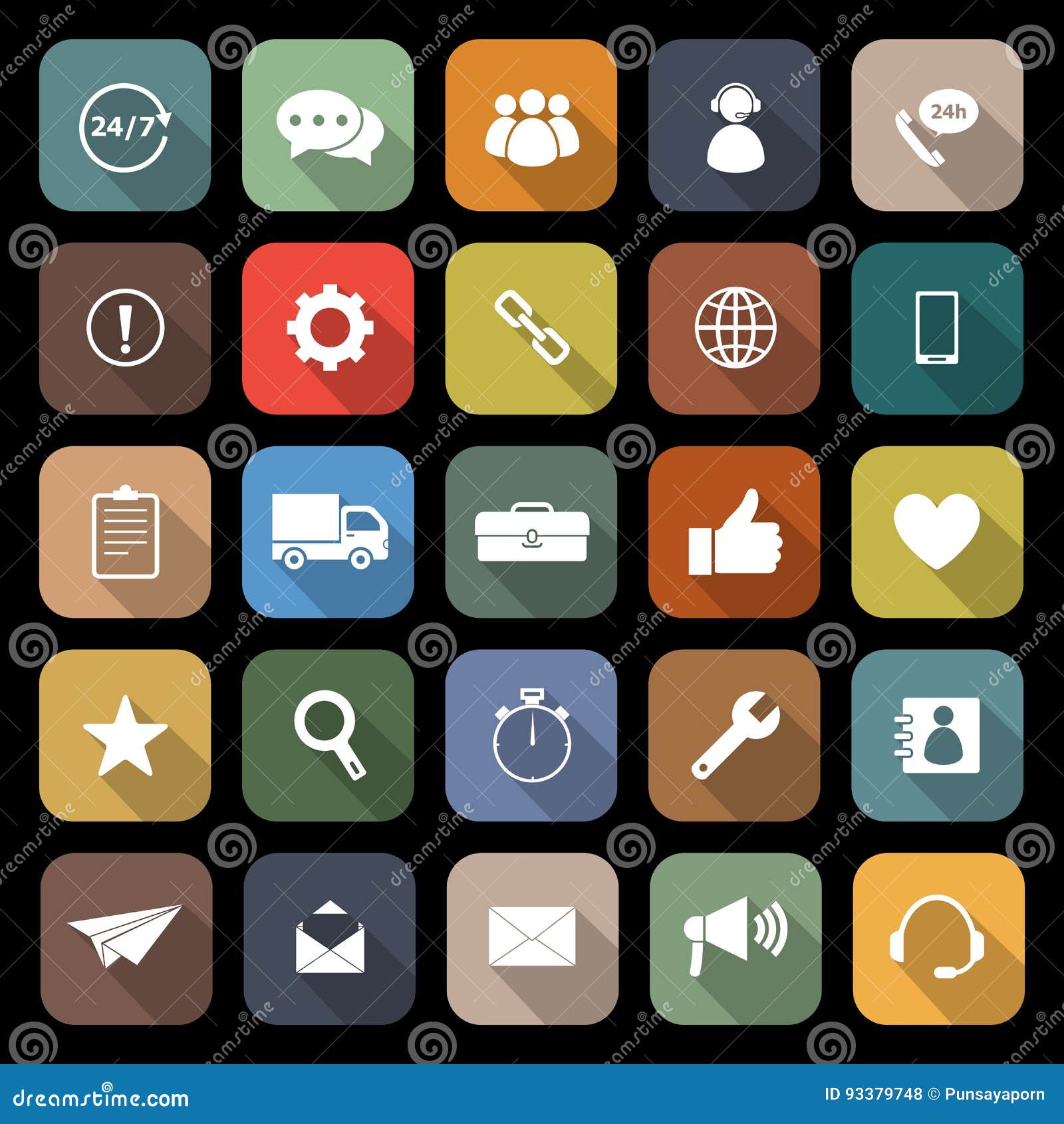 Customer Service Flat Icons with Long Shadow Stock Vector ...