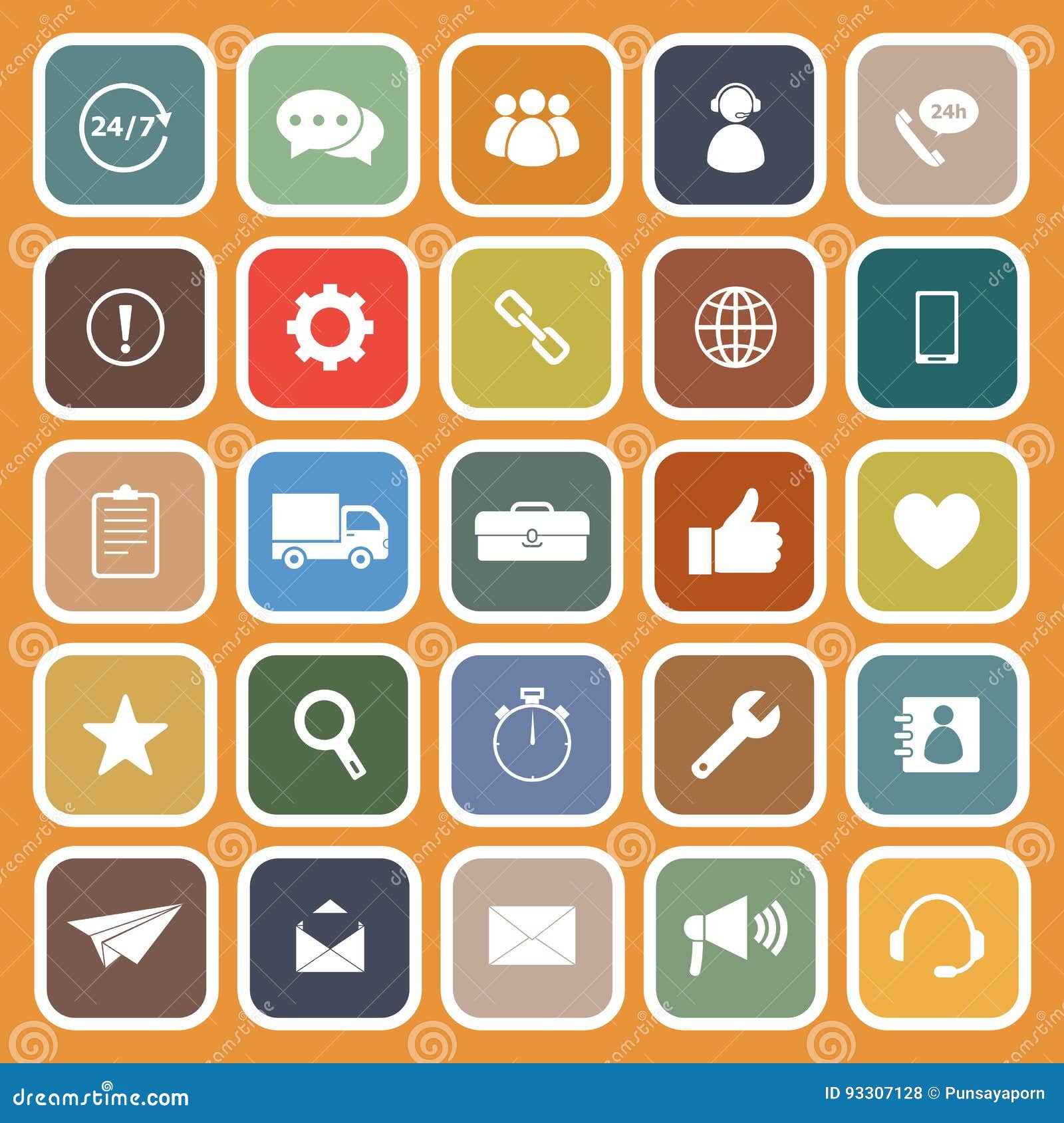 Customer Service Flat Icons on Orange Background Stock Vector ...