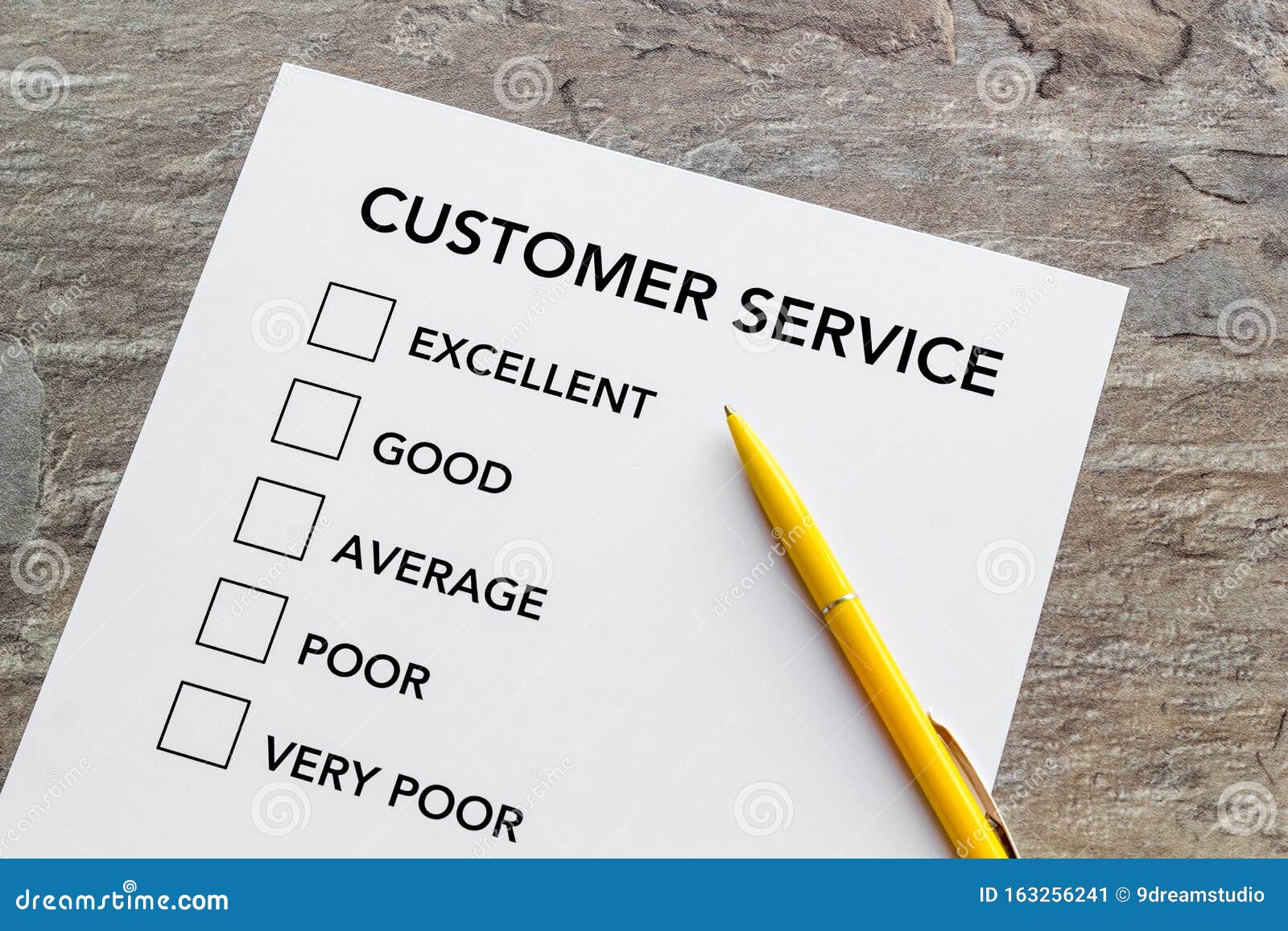 Customer Service Form with Mark Exellent Close Up on Grey Background ...