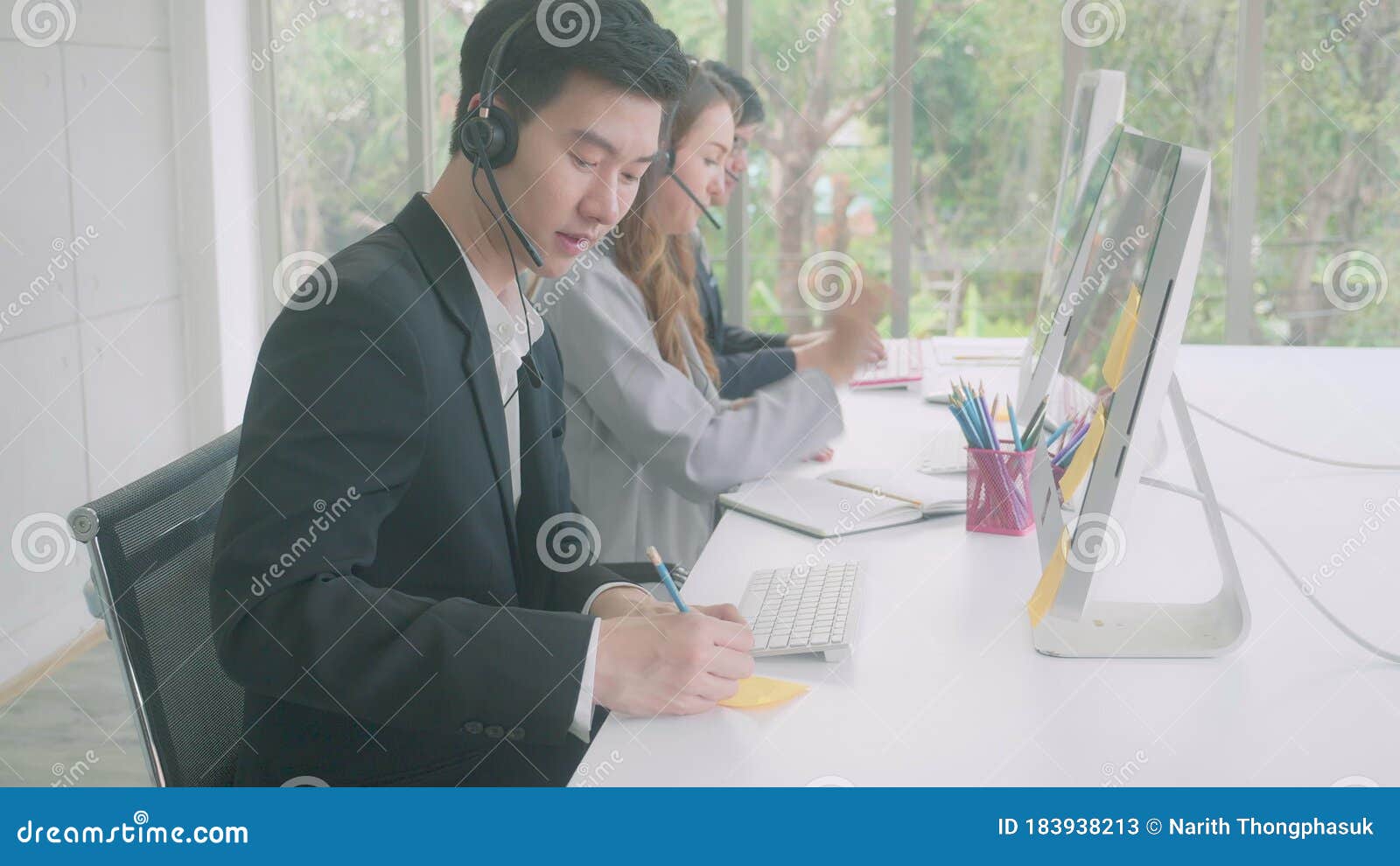 Customer Service with Friendly, Man and Woman Call Center and Operator ...