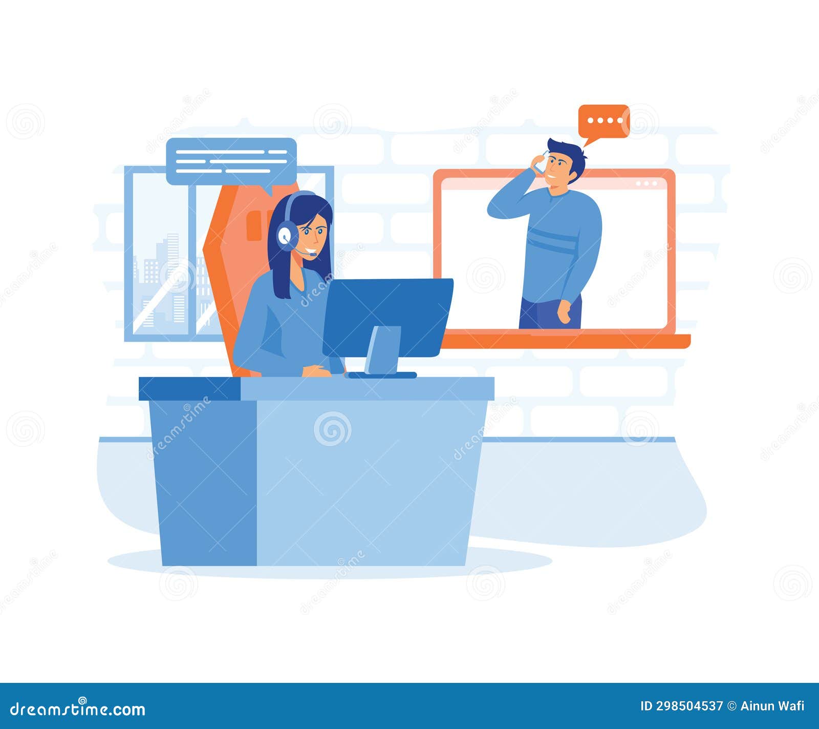 Customer Service. Hotline Female Operator Advises Customers, Online ...